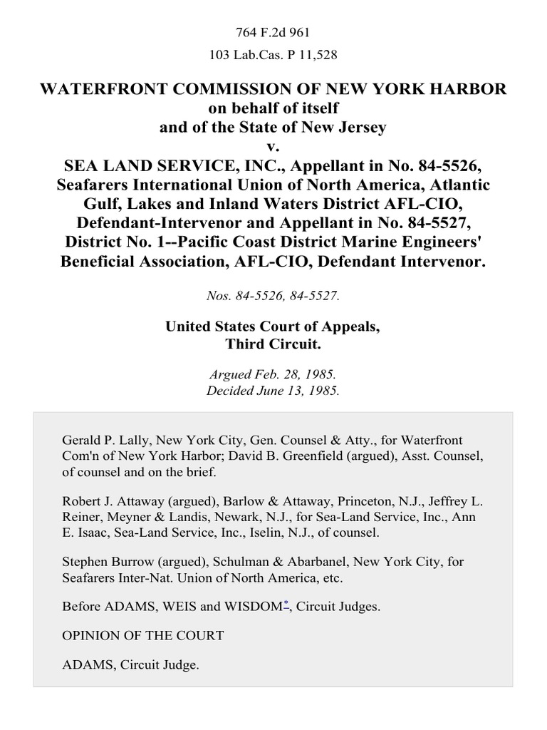 Waterfront Commission of New York Harbor on Behalf of Itself and of the ...