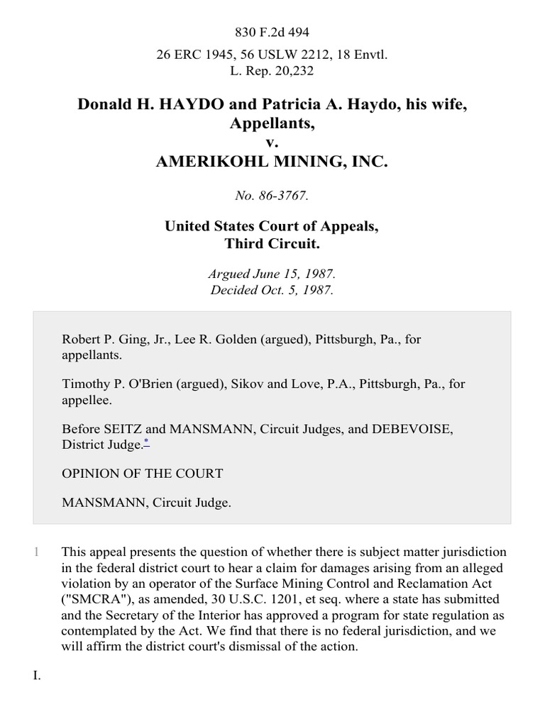 Donald H. Haydo and Patricia A. Haydo, His Wife v. Amerikohl Mining ...