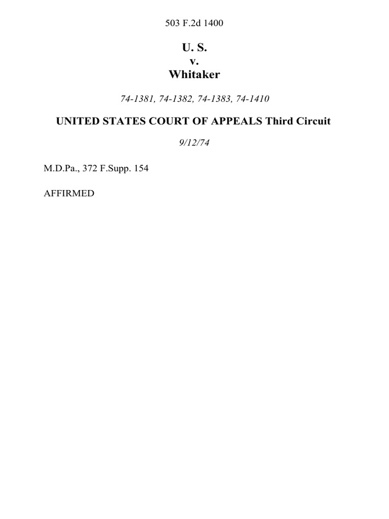 United States v. Whitaker, 503 F.2d 1400, 3rd Cir. (1974) | PDF