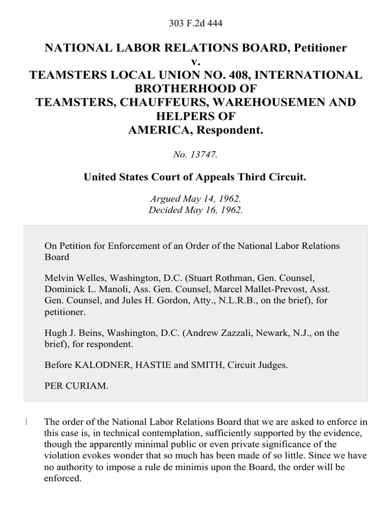 National Labor Relations Board v. Teamsters Local Union No. 408 ...