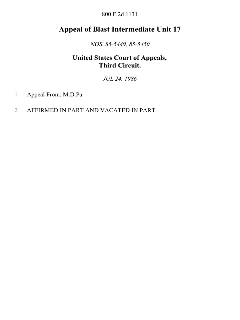 Appeal of Blast Intermediate Unit 17, 800 F.2d 1131, 3rd Cir. (1986) | PDF
