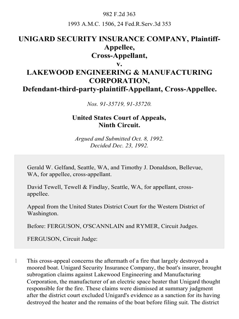 Unigard Security Insurance Company, Cross-Appellant v. Lakewood ...