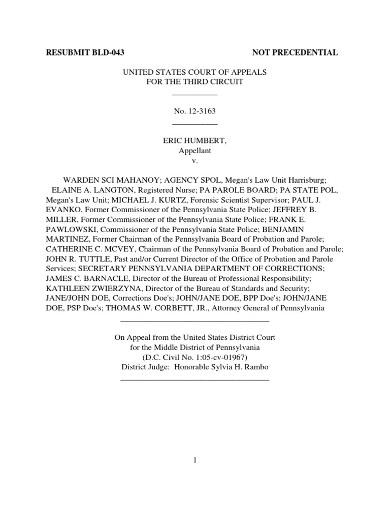 Eric Humbert v. Warden SCI Mahanoy, 3rd Cir. (2013) | PDF | Lawsuit ...