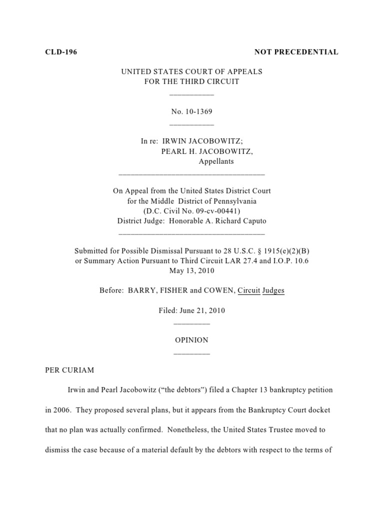 Irwin Jacobowitz V., 3rd Cir. (2010) | PDF | Bankruptcy | United States ...