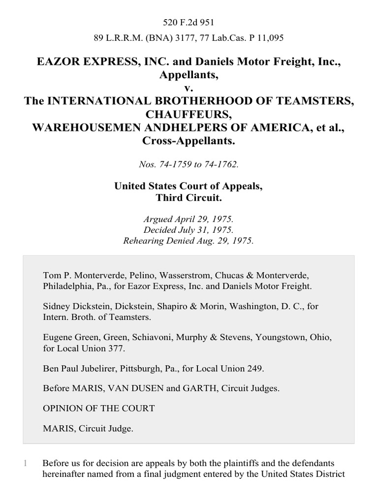 Eazor Express v. Teamsters Union Appeal | PDF | Strike Action ...