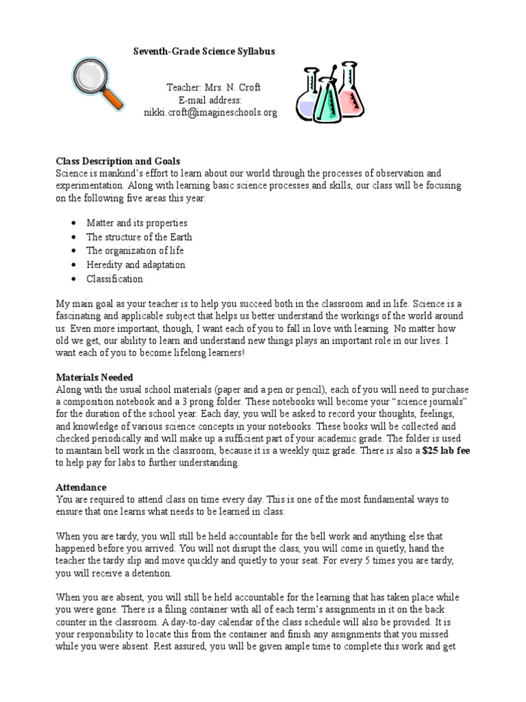 Seventh-Grade Science Syllabus | PDF | Homework | Science