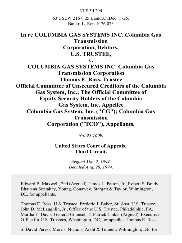 In Re Columbia Gas Systems Inc. Columbia Gas Transmission Corporation ...