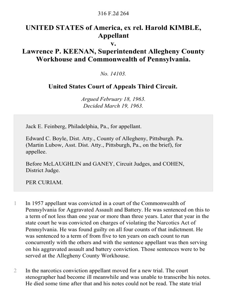 United States of America, Ex Rel. Harold Kimble v. Lawrence P. Keenan ...