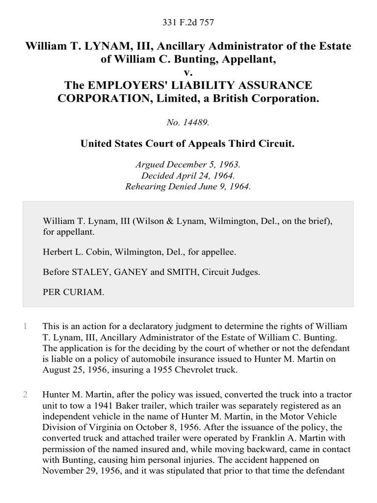 William T. Lynam, Iii, Ancillary Administrator of The Estate of William ...