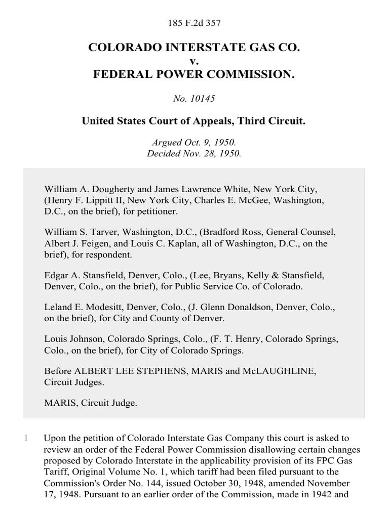 Colorado Interstate Gas Co. v. Federal Power Commission, 185 F.2d 357 ...