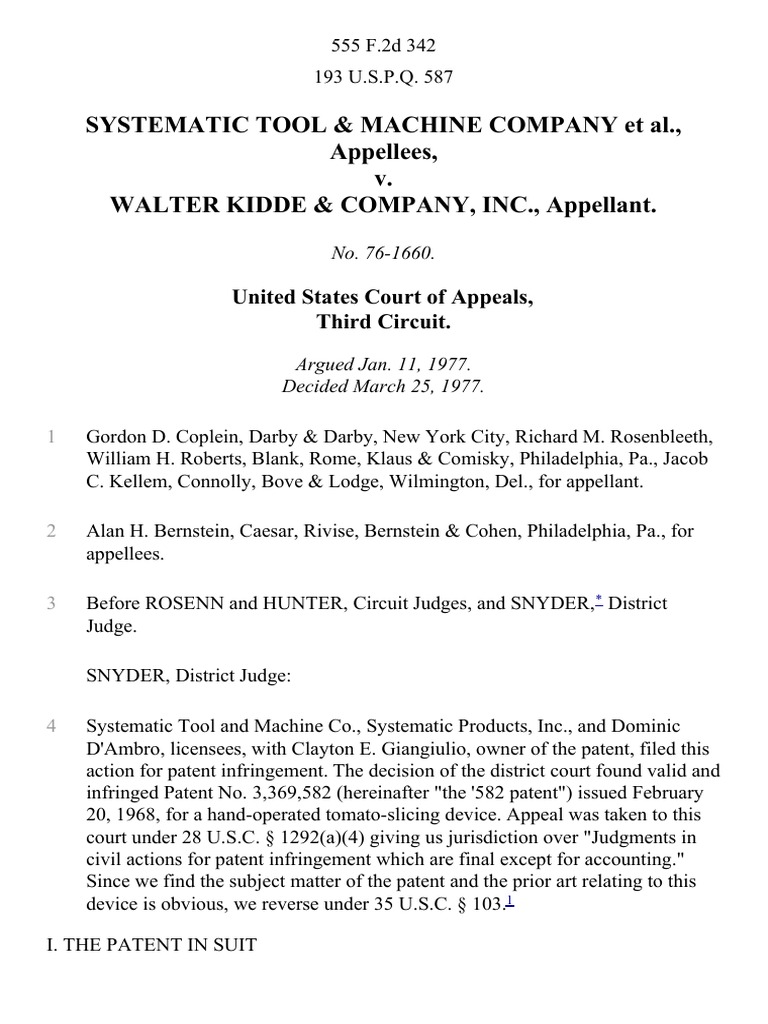 Systematic Tool & MacHine Company v. Walter Kidde & Company, Inc., 555 ...