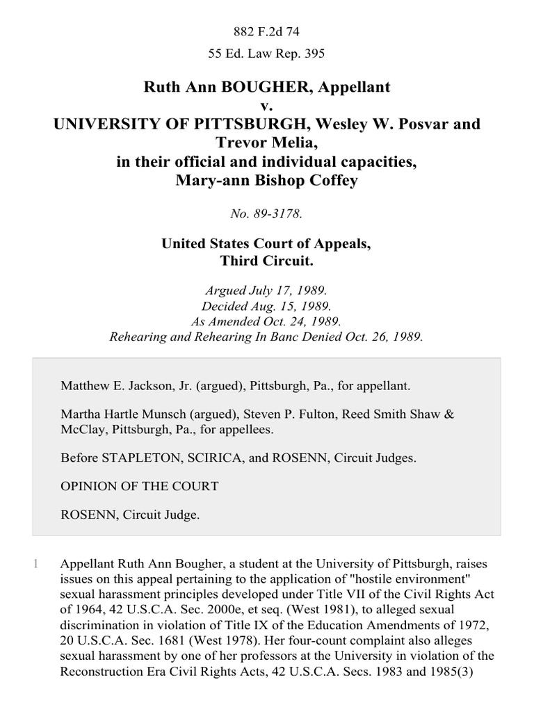 Ruth Ann Bougher v. University of Pittsburgh, Wesley W. Posvar and ...