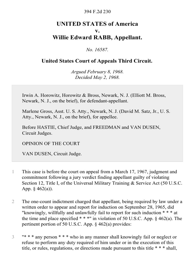 United States v. Willie Edward Rabb, 394 F.2d 230, 3rd Cir. (1968 ...