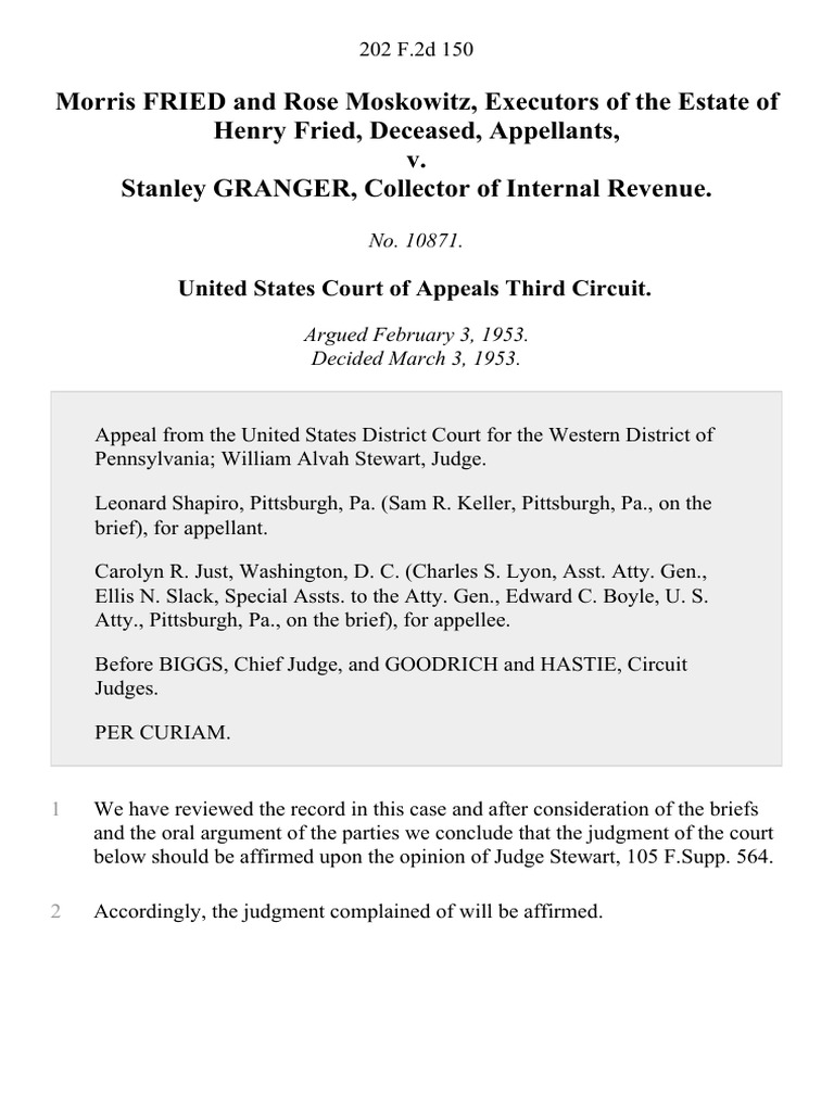 Morris FRIED and Rose Moskowitz, Executors of The Estate of Henry Fried ...