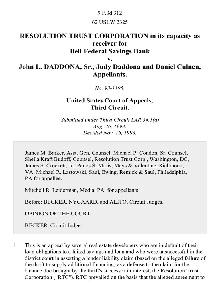 Resolution Trust Corporation in Its Capacity As Receiver For Bell ...