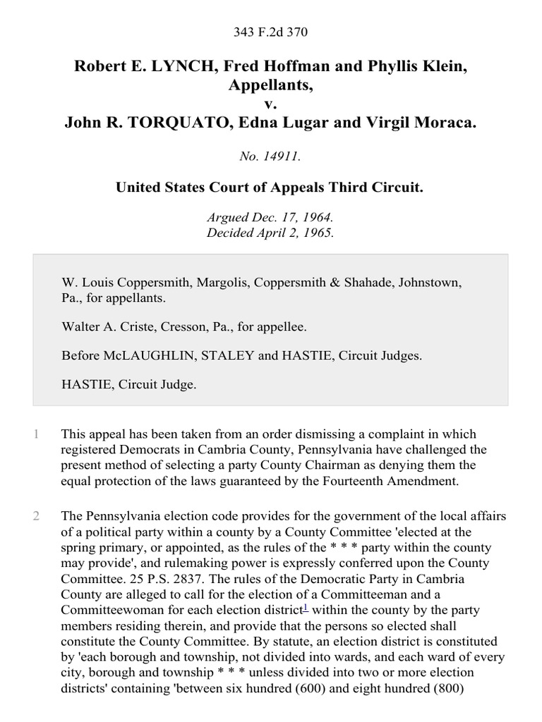 Robert E. Lynch, Fred Hoffman and Phyllis Klein v. John R. Torquato ...
