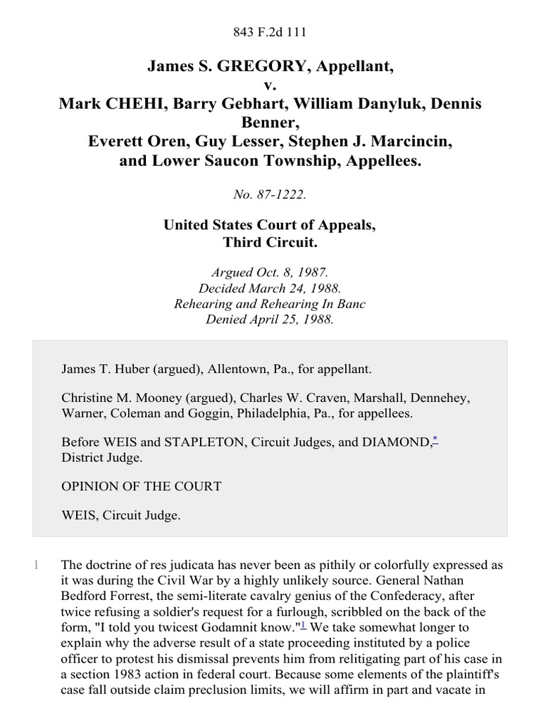 James S. Gregory v. Mark Chehi, Barry Gebhart, William Danyluk, Dennis ...