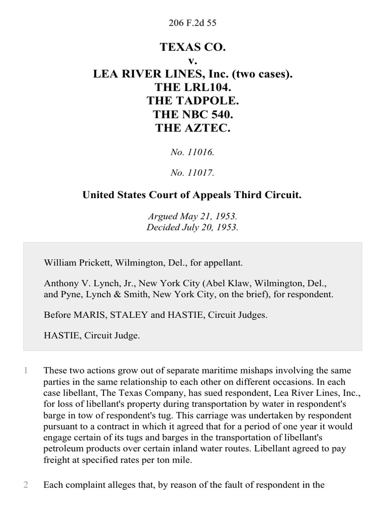 Texas Co. v. Lea River Lines, Inc. (Two Cases) - The Lrl104. The ...