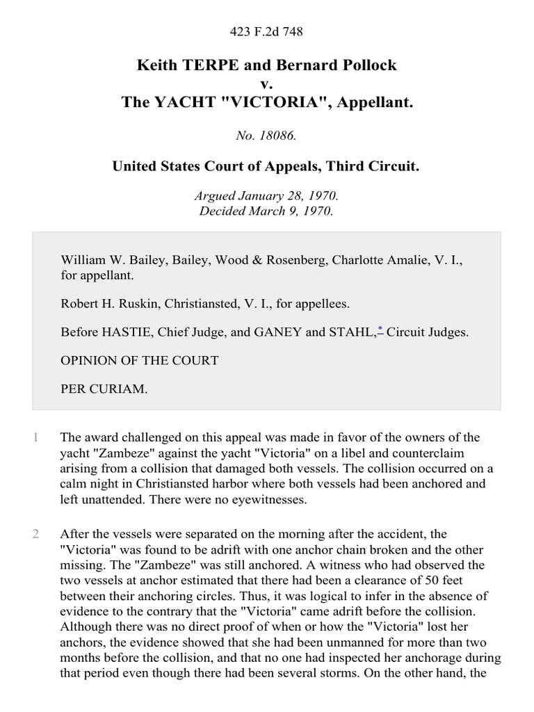 Keith Terpe and Bernard Pollock v. The Yacht "Victoria", 423 F.2d 748 ...