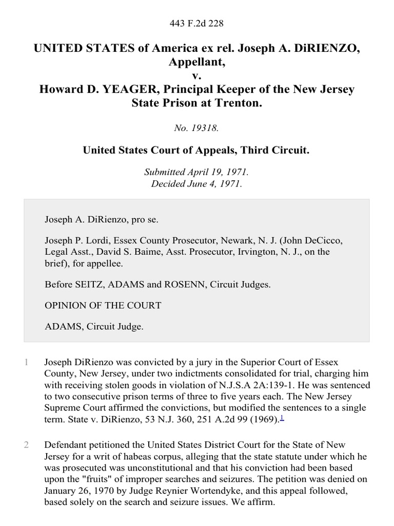 United States of America Ex Rel. Joseph A. Dirienzo, Appellant, V ...