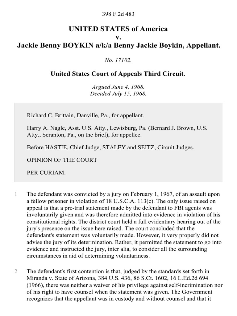 United States v. Jackie Benny Boykin A/K/A Benny Jackie Boykin, 398 F ...