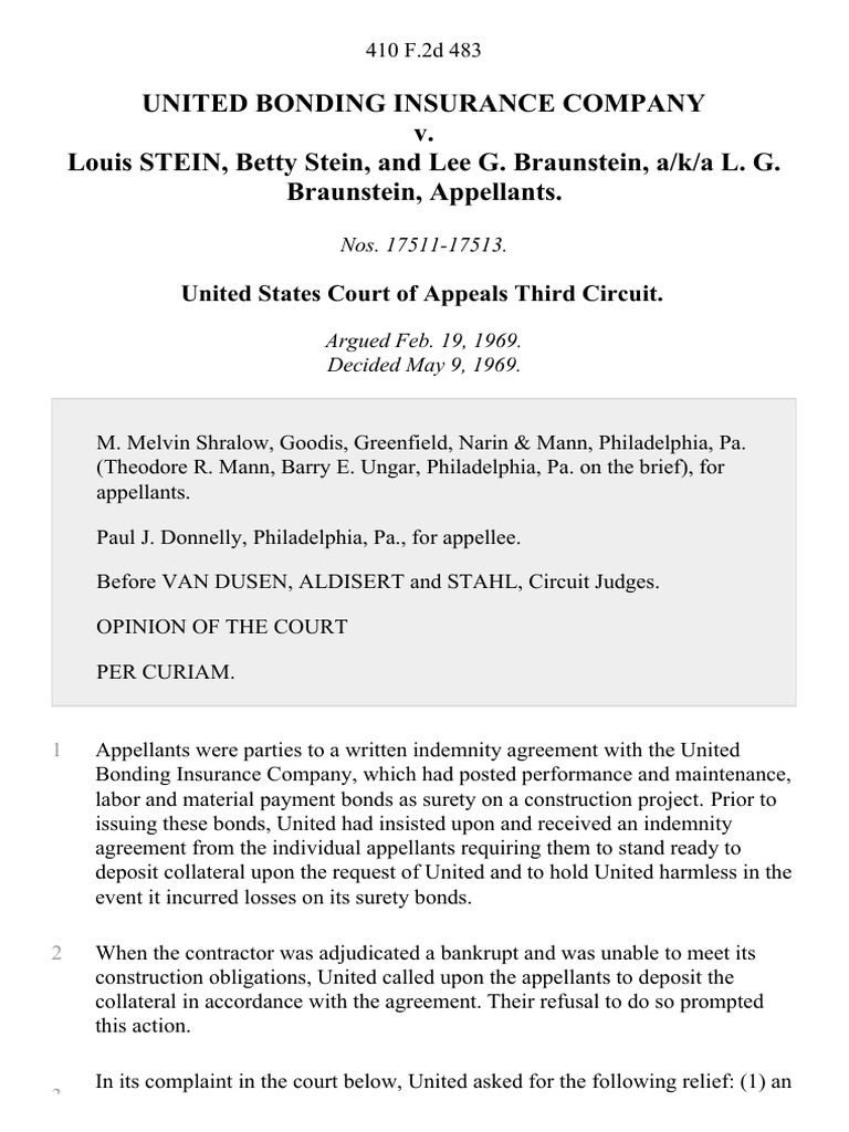 United Bonding Insurance Company v. Louis Stein, Betty Stein, and Lee G ...
