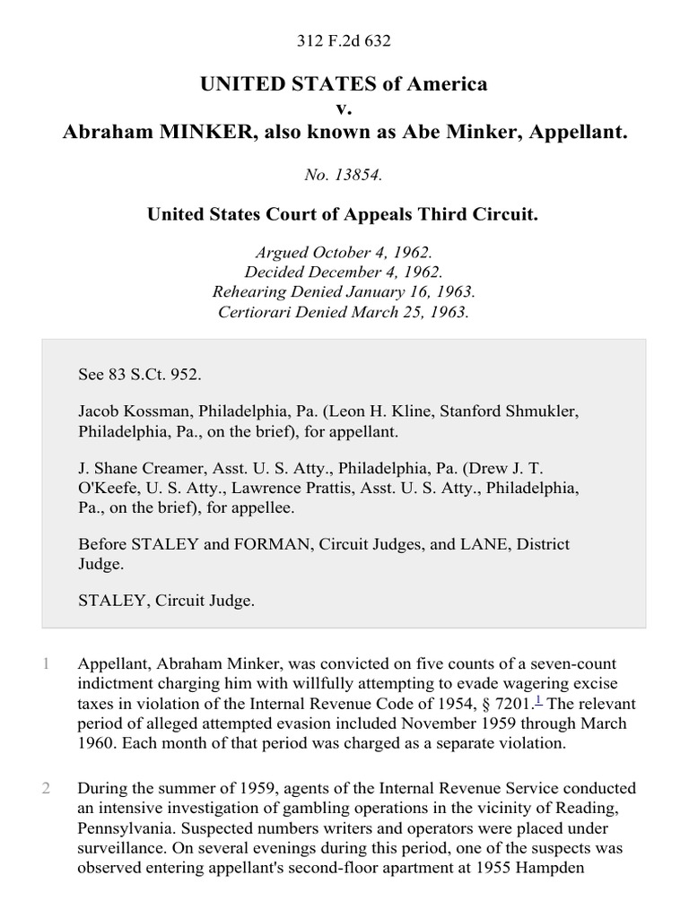 United States v. Abraham Minker, Also Known As Abe Minker, 312 F.2d 632 ...