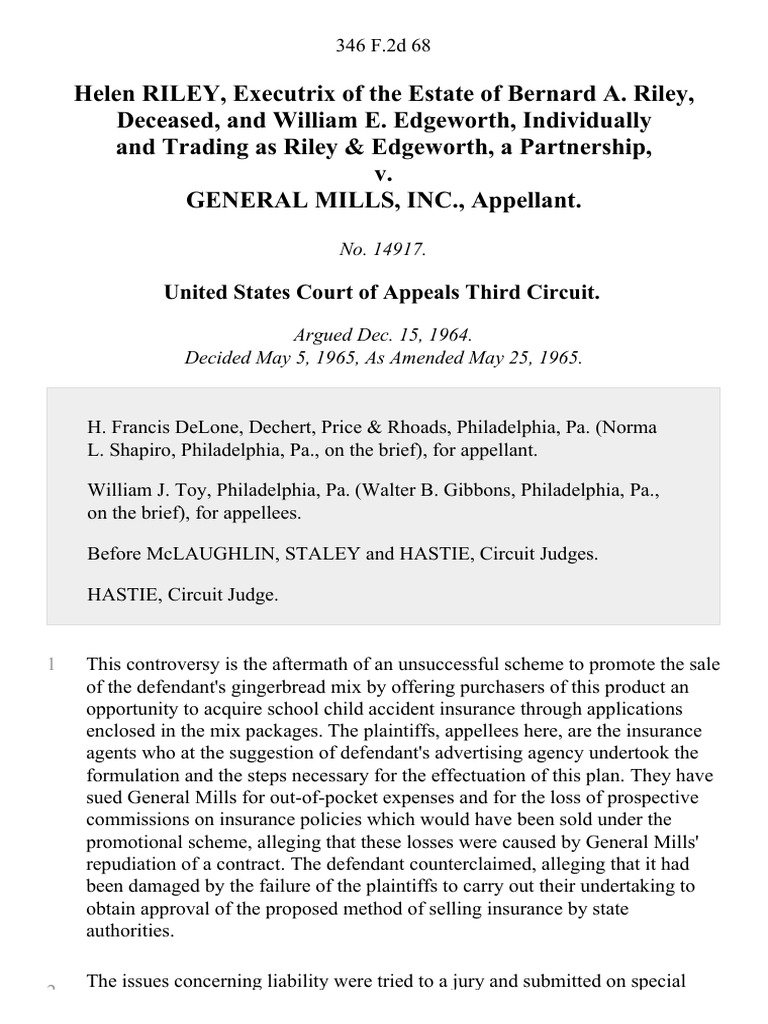 Helen Riley, of The Estate of Bernard A. Riley, Deceased, and William E ...