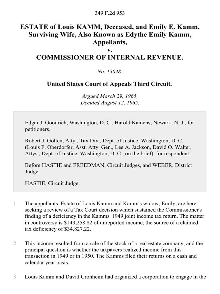 ESTATE of Louis KAMM, Deceased, and Emily E. Kamm, Surviving Wife, Also ...