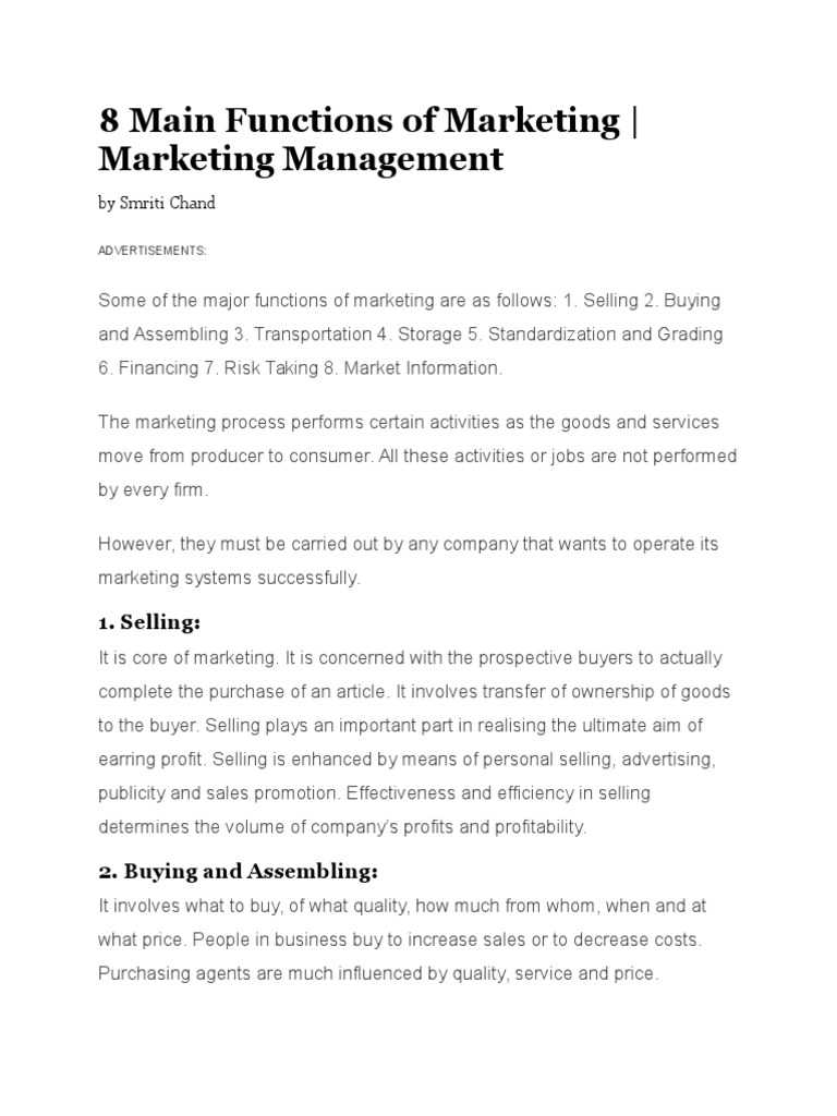 8 Main Functions of Marketing | PDF | Sales | Marketing