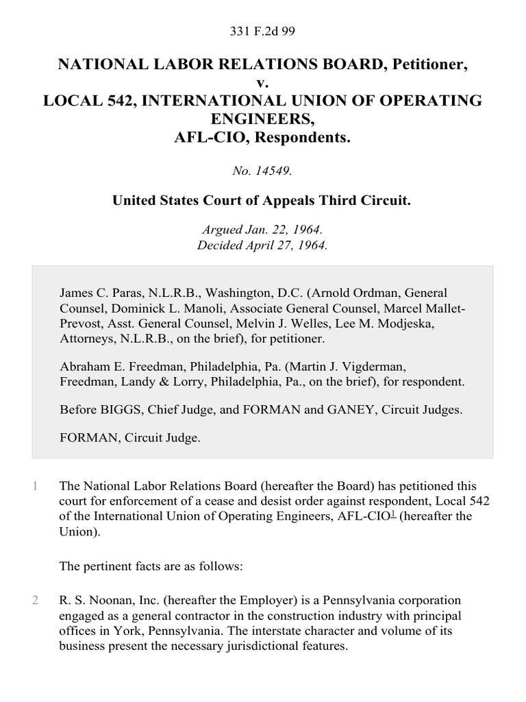 National Labor Relations Board v. Local 542, International Union of ...