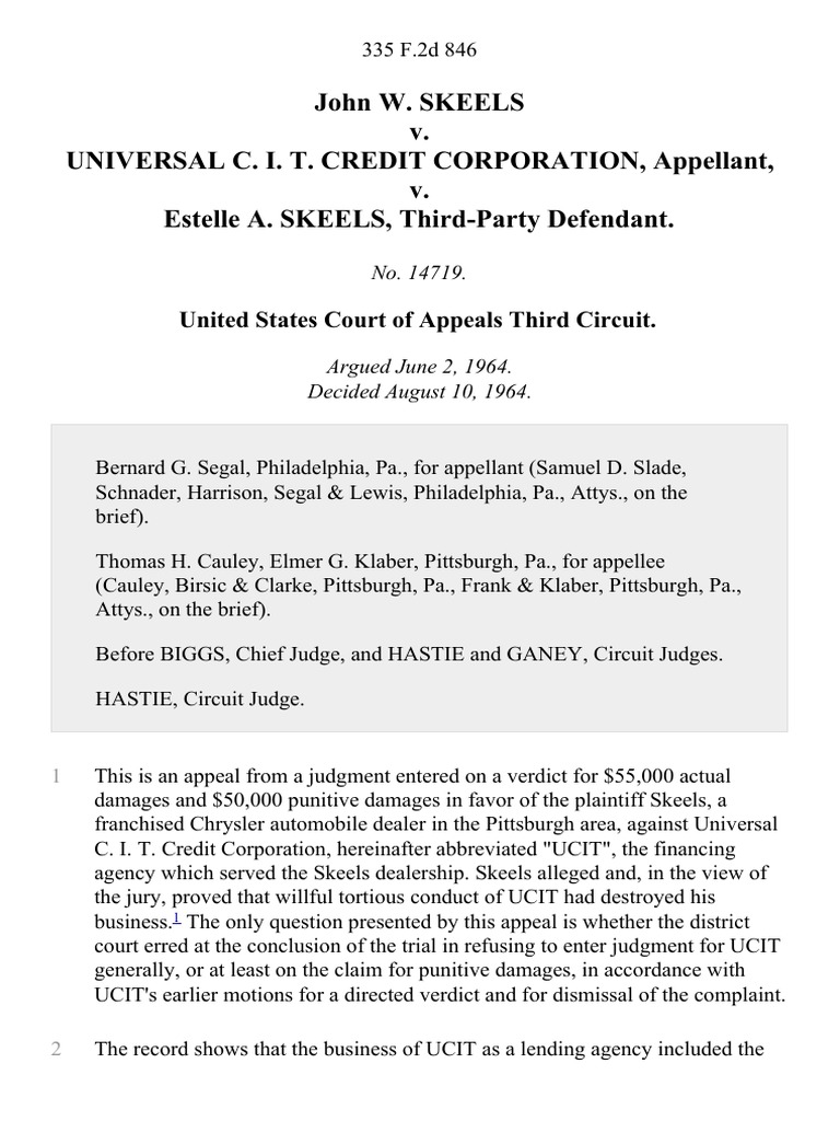 John W. Skeels v. Universal C. I. T. Credit Corporation v. Estelle A ...
