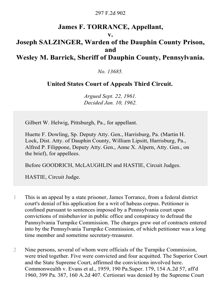 James F. Torrance v. Joseph Salzinger, Warden of The Dauphin County ...