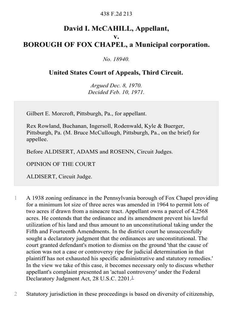 David I. McCahill v. Borough of Fox Chapel, A Municipal Corporation ...