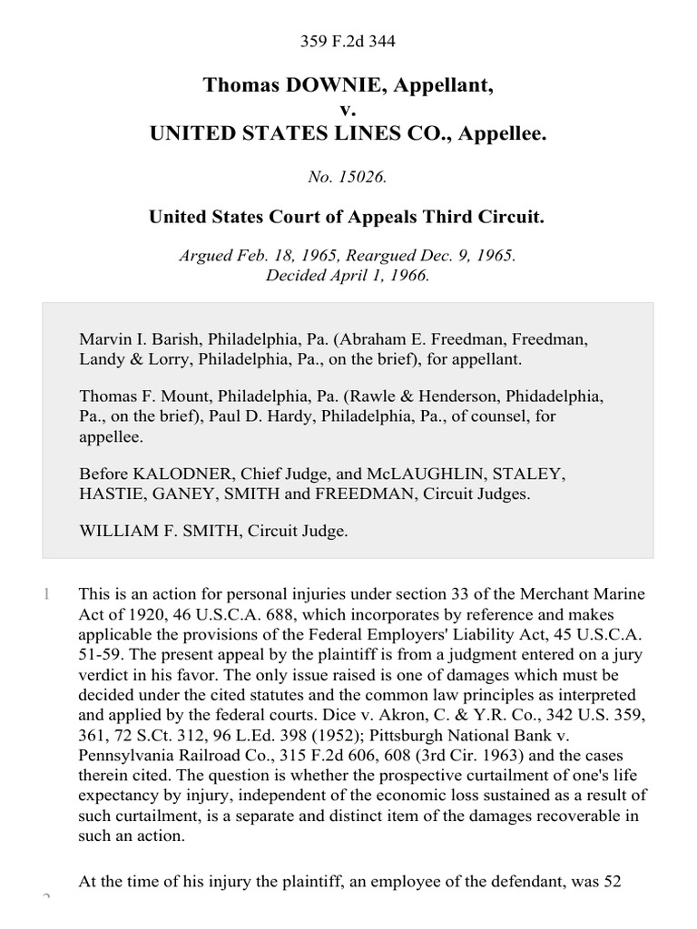 Downie v. U.S. Lines: Life Expectancy Damages | PDF | Damages | Negligence