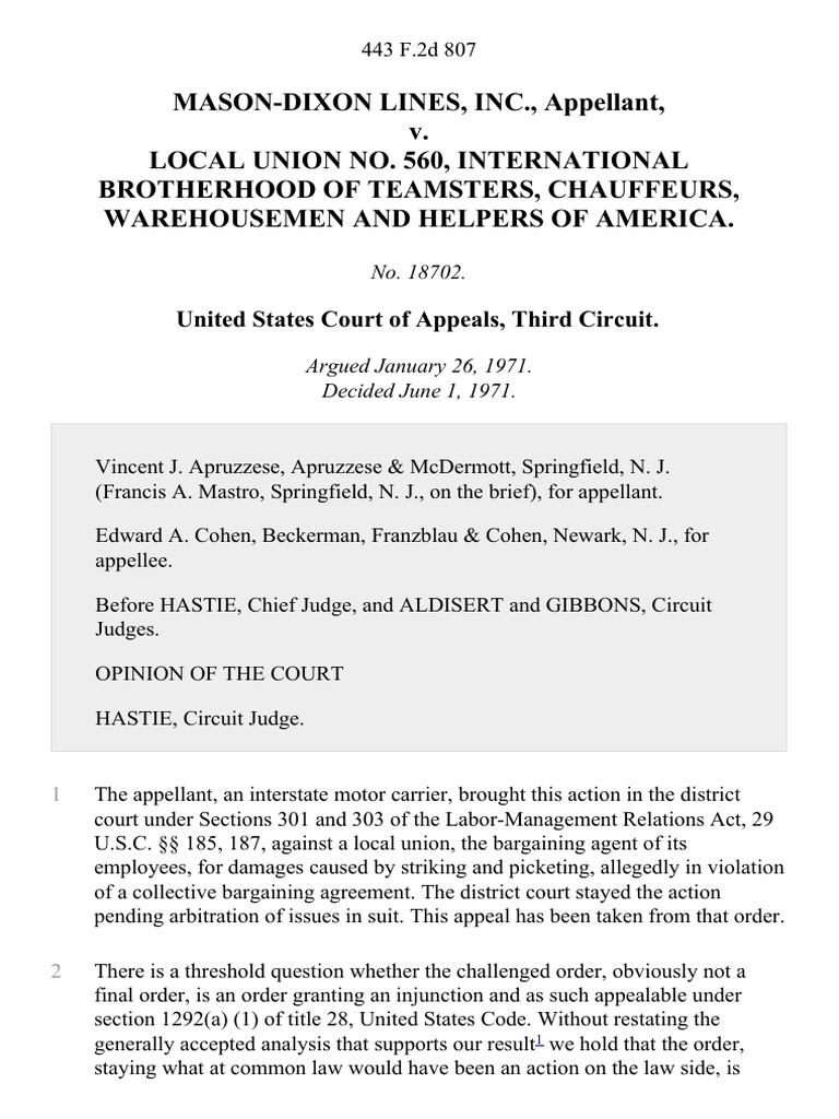MASON-DIXON LINES, INC., Appellant, v. Local Union No. 560 ...