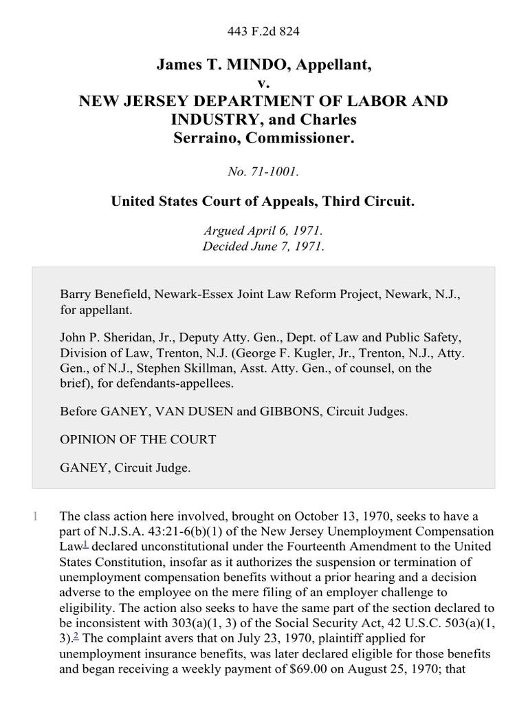 James T. Mindo v. New Jersey Department of Labor and Industry, and Charles Serraino ...