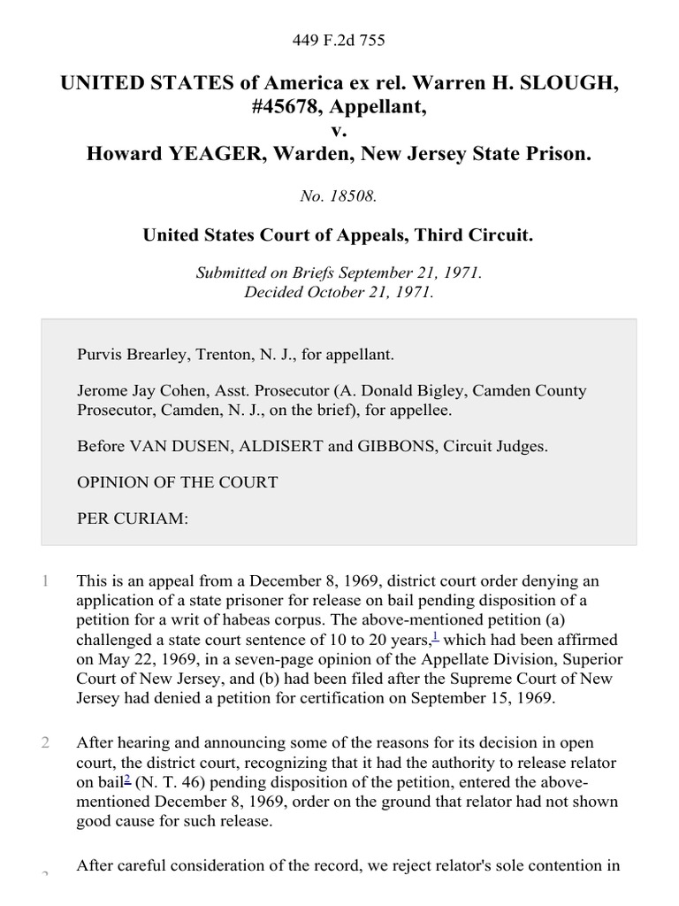 United States of America Ex Rel. Warren H. Slough, 45678 v. Howard ...