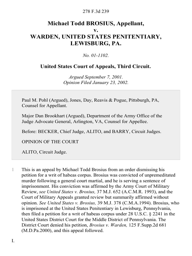 Michael Todd Brosius v. Warden, United States Penitentiary, Lewisburg ...