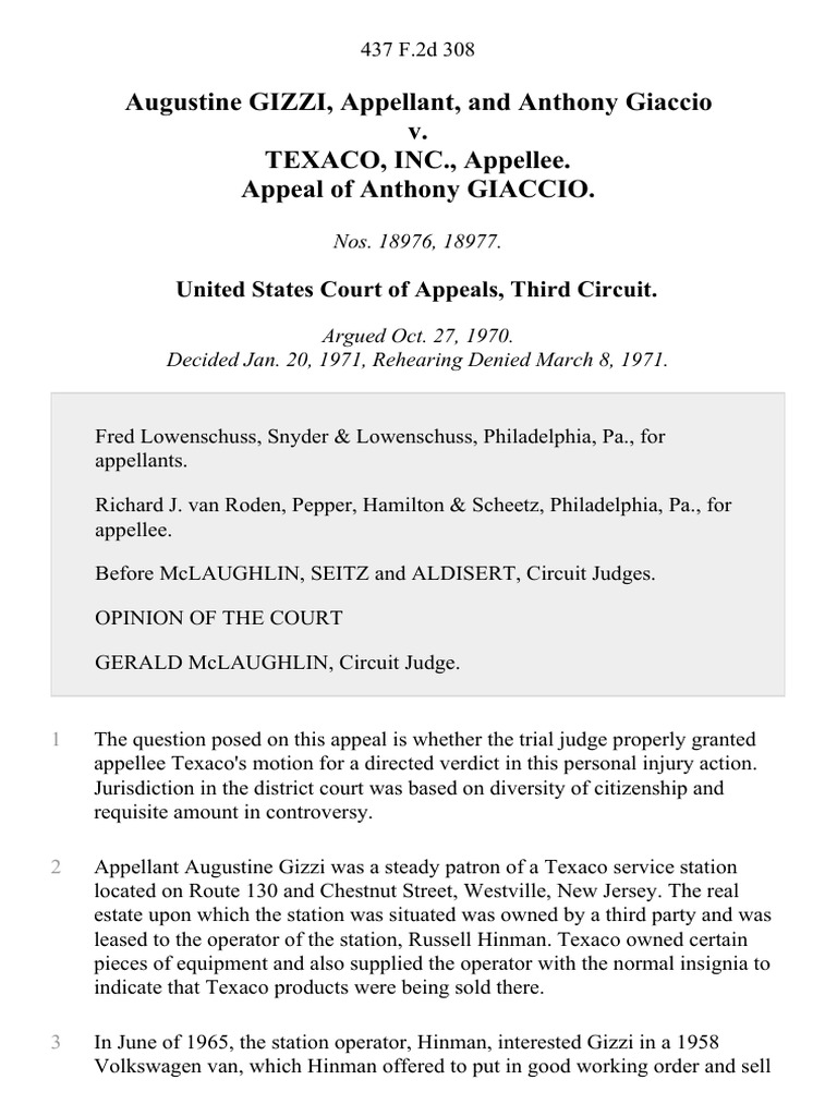 Gizzi v. Texaco: Liability Appeal | PDF | Law Of Agency | Negligence