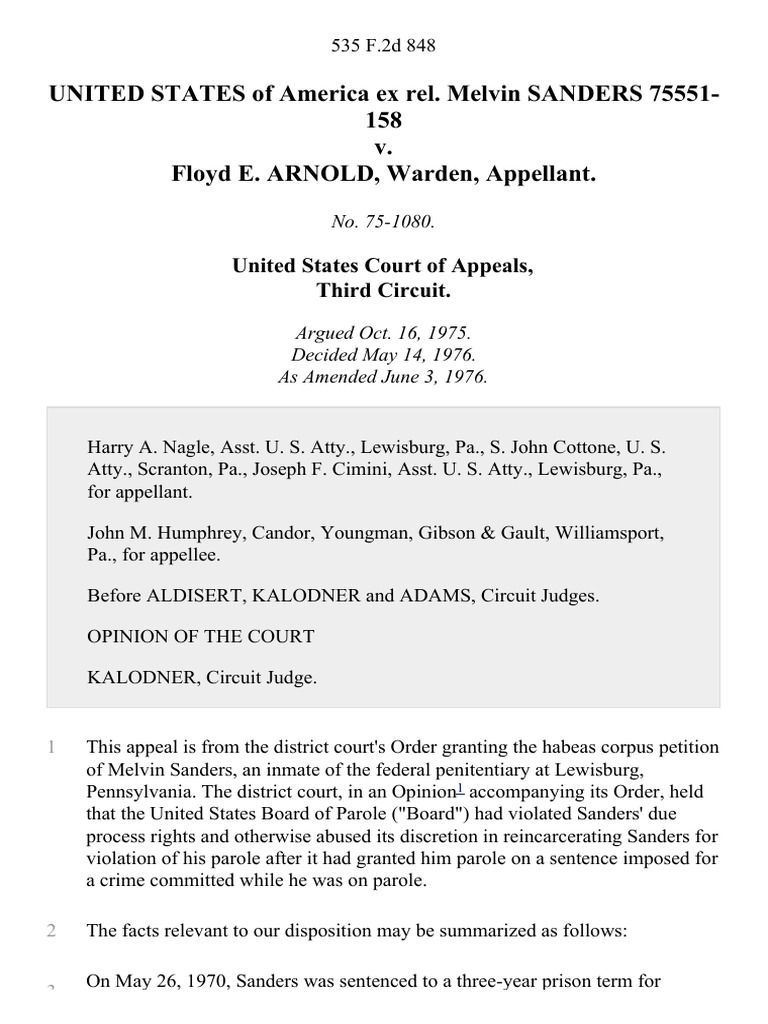 United States of America Ex Rel. Melvin Sanders 75551-158 v. Floyd E ...
