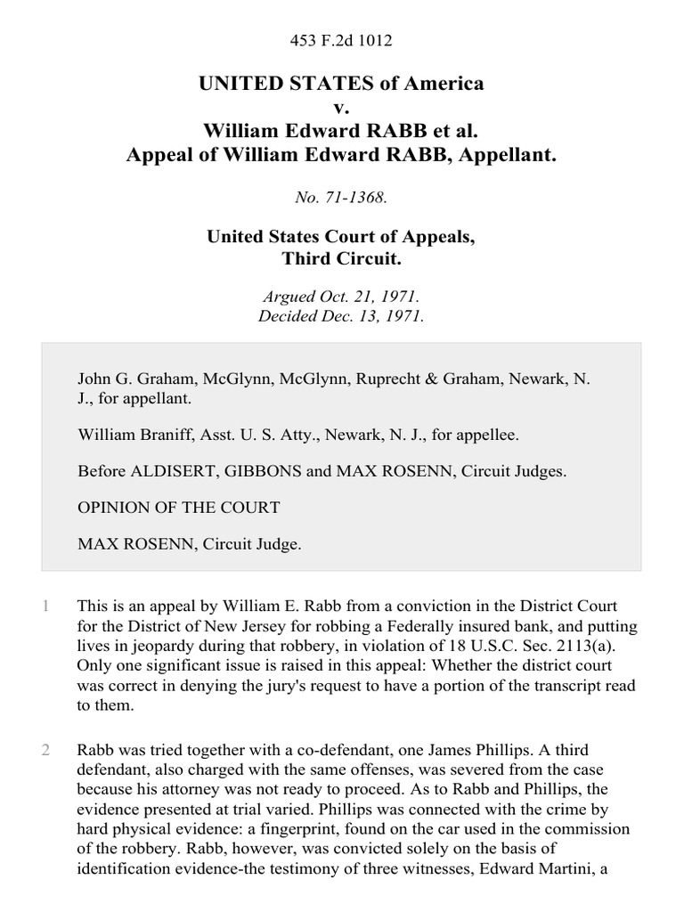 United States v. William Edward Rabb Appeal of William Edward Rabb, 453 ...