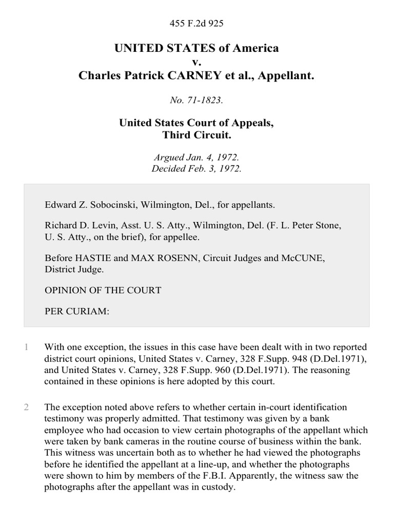 United States v. Charles Patrick Carney, 455 F.2d 925, 3rd Cir. (1972 ...
