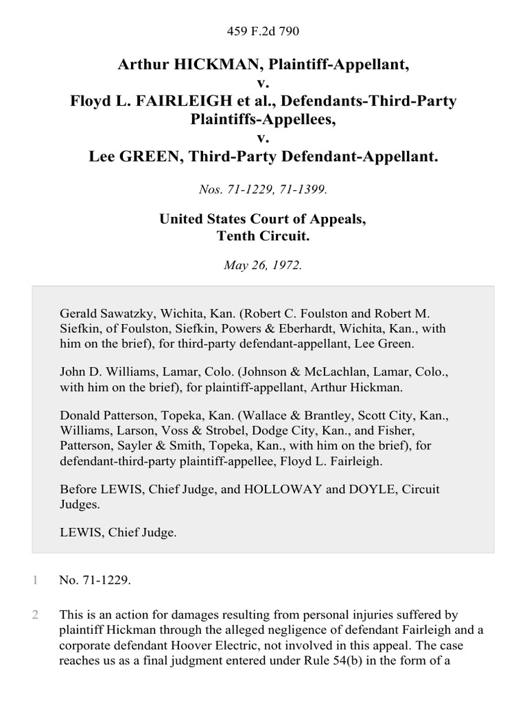 Arthur Hickman v. Floyd L. Fairleigh, Defendants-Third-Party v. Lee ...