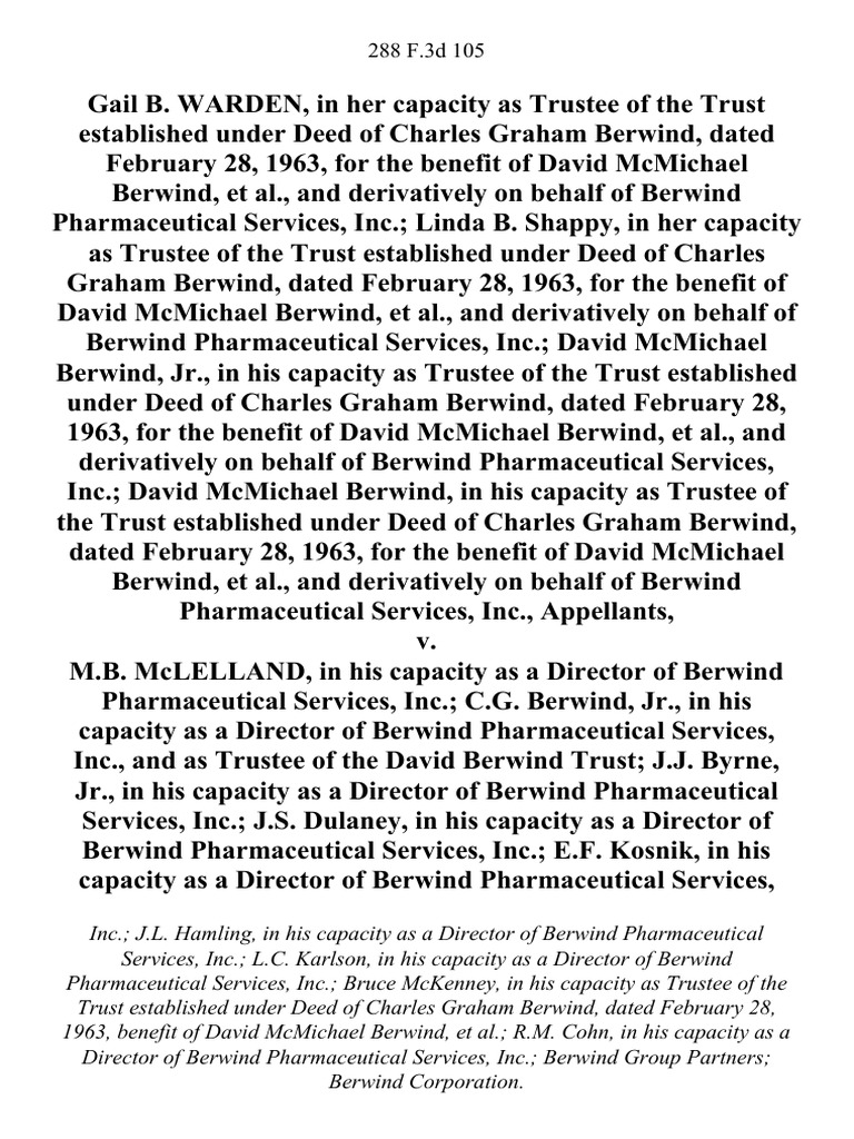 Gail B. Warden, in Her Capacity as Trustee of the Trust Established ...