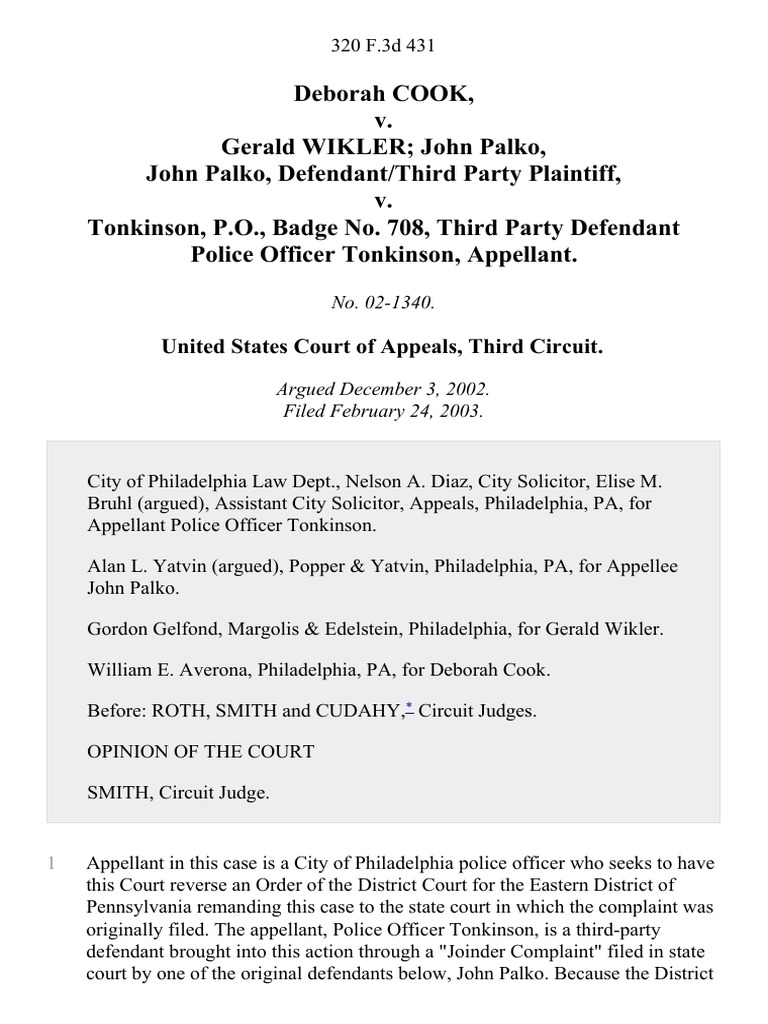 Deborah Cook v. Gerald Wikler John Palko, John Palko, Defendant/third ...