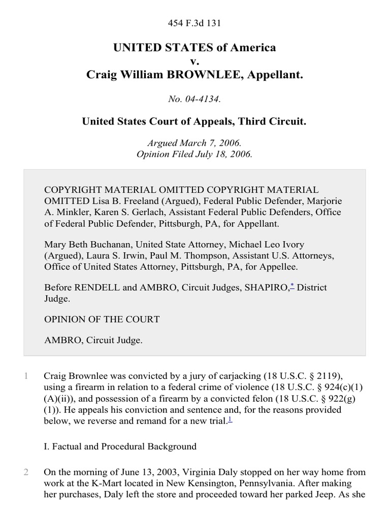 United States v. Craig William Brownlee, 454 F.3d 131, 3rd Cir. (2006 ...