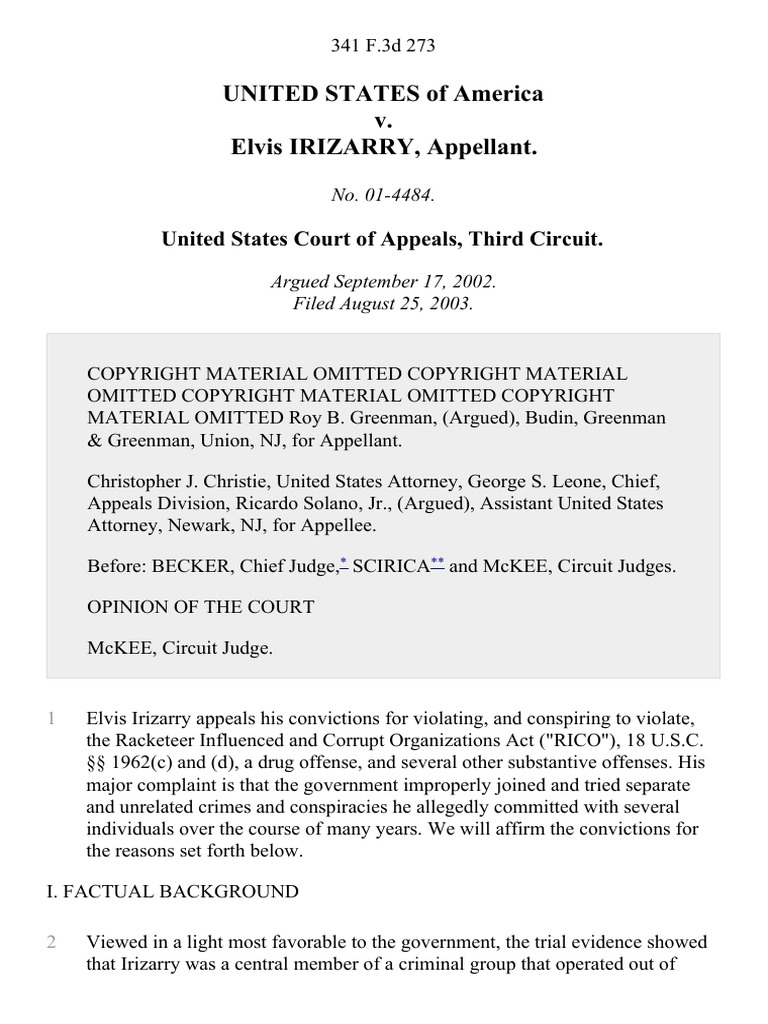 United States v. Elvis Irizarry, 341 F.3d 273, 3rd Cir. (2003) | PDF ...