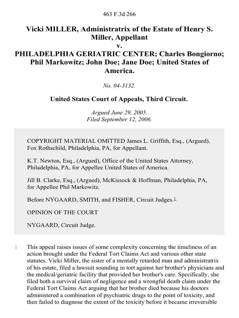 Vicki Miller, Administratrix of the Estate of Henry S. Miller v ...