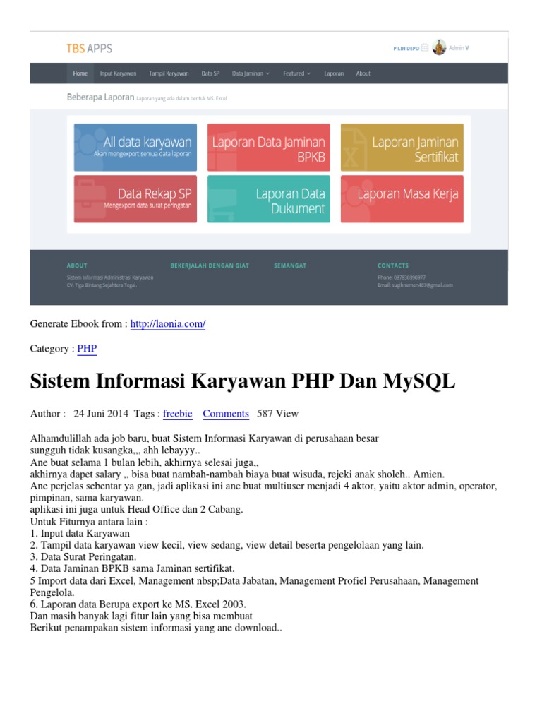 Sistem Informasi Karyawan PHP Dan MySQL Artikel Tobi Web Desain | PDF ...